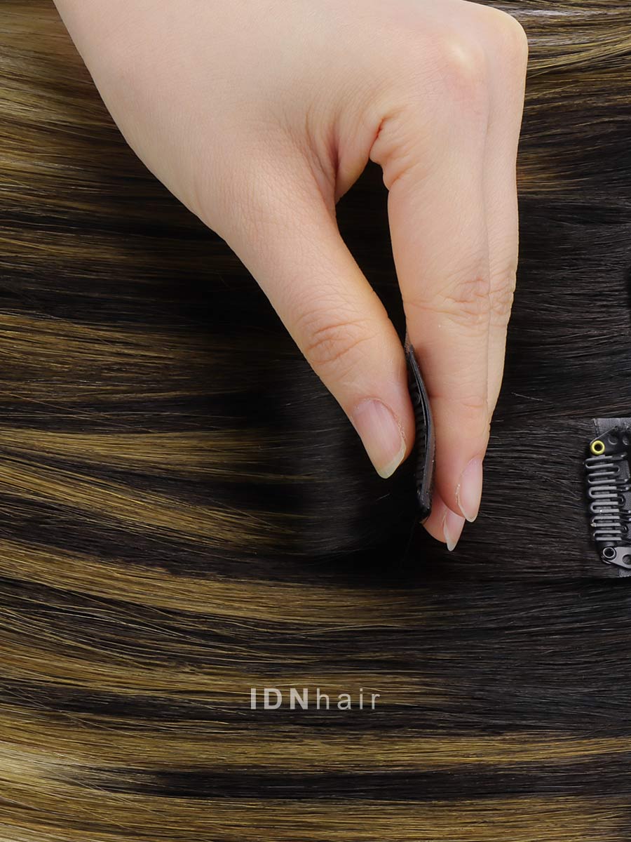 Edna Sexy Highlight Seamless Paper Thin Clip ins Ombre Human Hair Exte ...