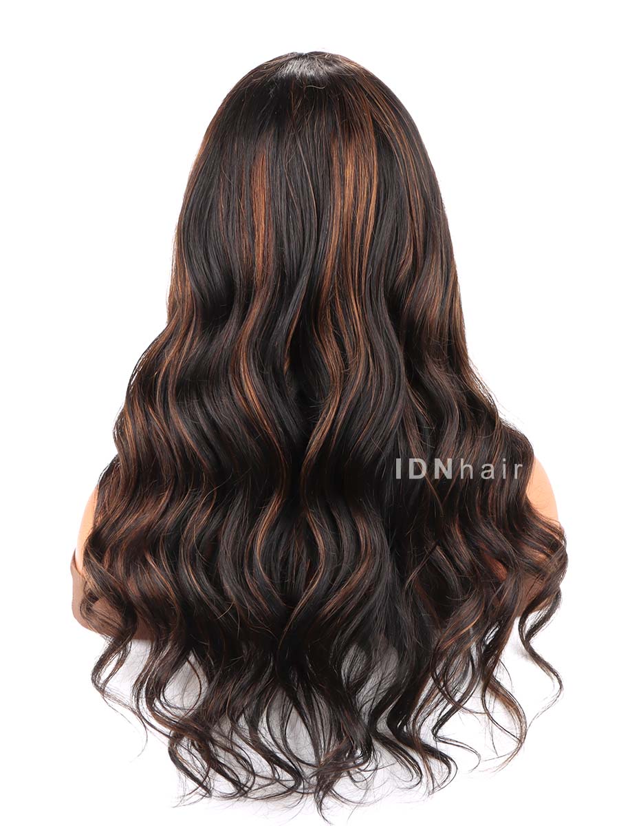 HD Lace Wig Glueless Lace Front Highlight Brown Human Hair Wavy – IDNhair